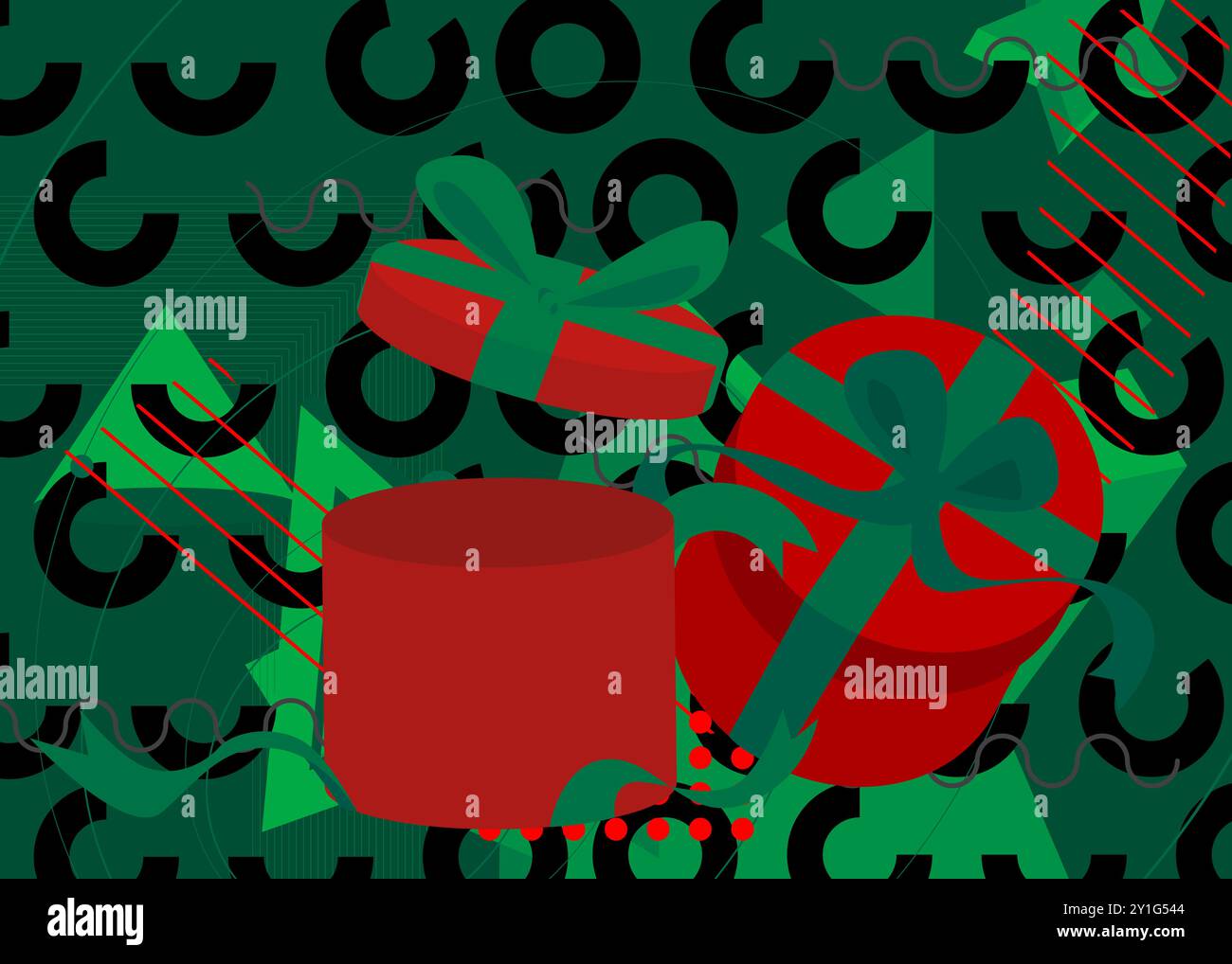 Round gift box geometrical graphic retro holiday theme background ...