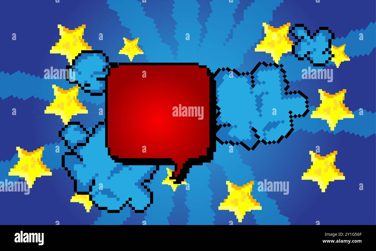 Pixelated speech bubble with geometric graphic background. Vector ...