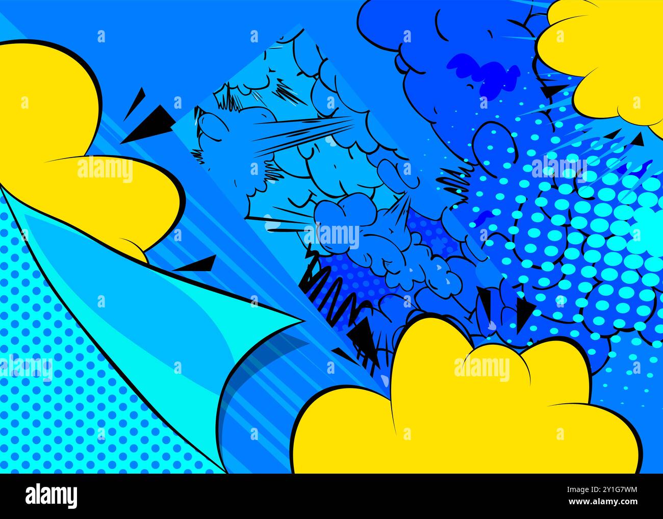 Cartoon Blue and yellow background, comic book backdrop. Retro vector ...