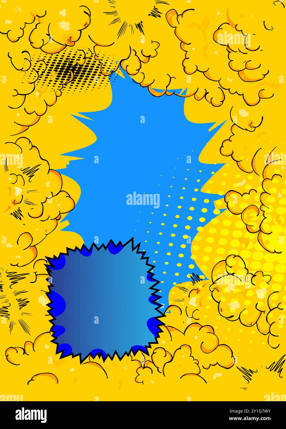 Cartoon Blue and yellow background, comic book backdrop. Retro vector ...