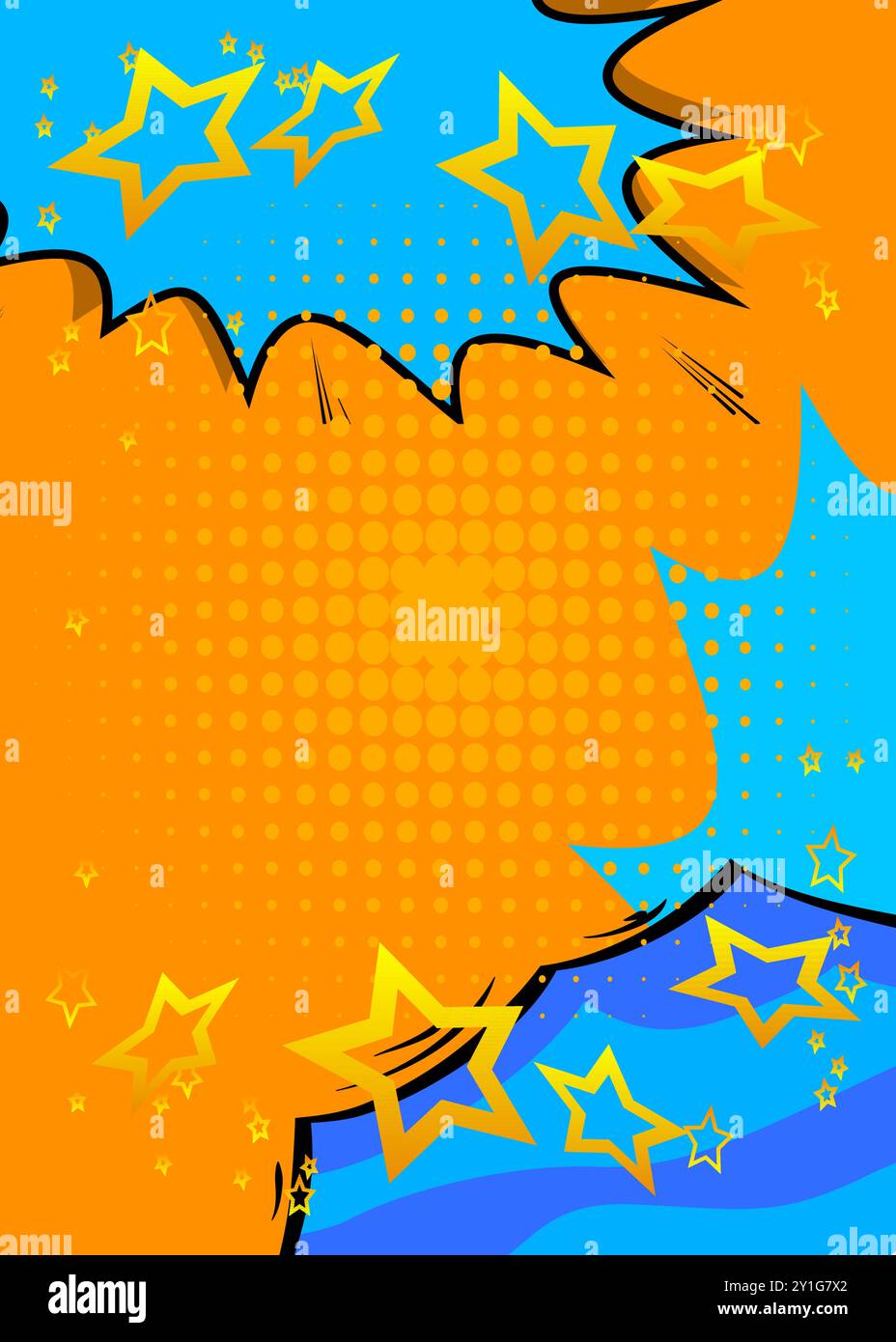 Cartoon Blue and yellow background, comic book backdrop. Retro vector ...