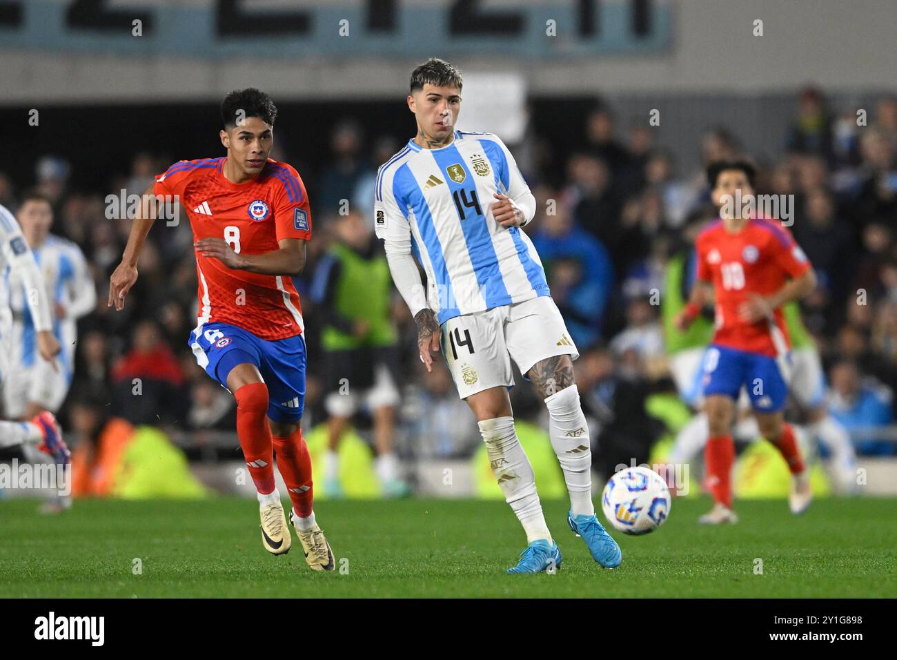 BUENOS AIRES, ARGENTINA - SEPTEMBER 05: Darío Osorio of Chile and Enzo ...