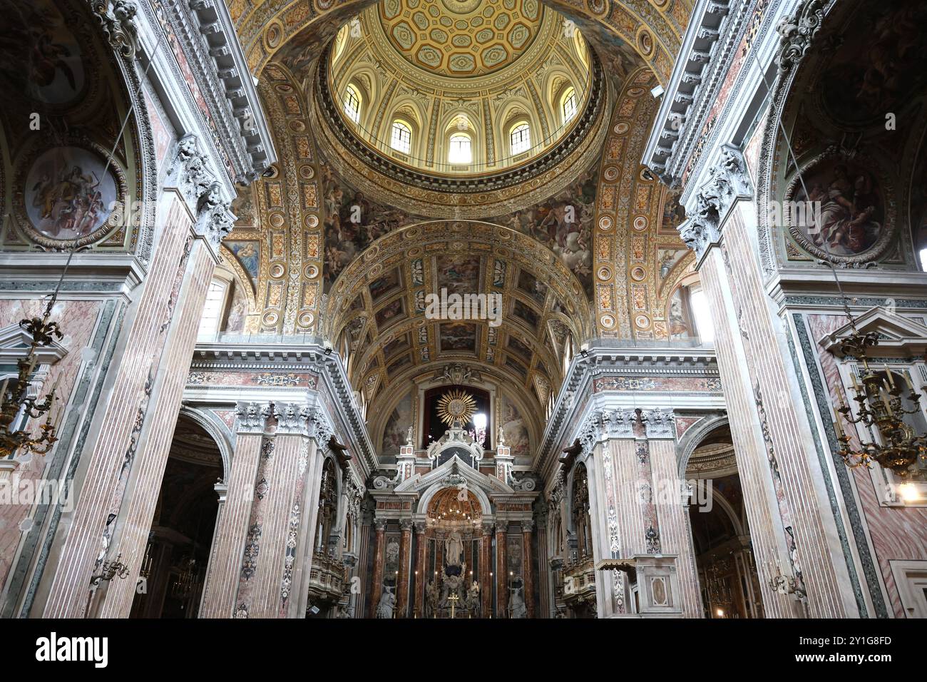 The ceiling and main altar in Gesu Nuovo Church (New Jesus Church) in ...