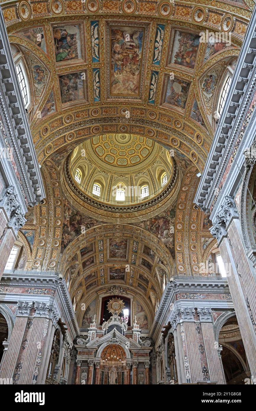 The ceiling and main altar in Gesu Nuovo Church (New Jesus Church) in ...