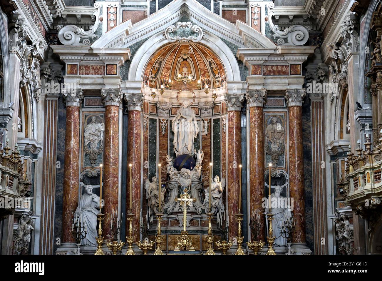 The main altar in Gesu Nuovo Church (New Jesus Church) in Naples Italy ...