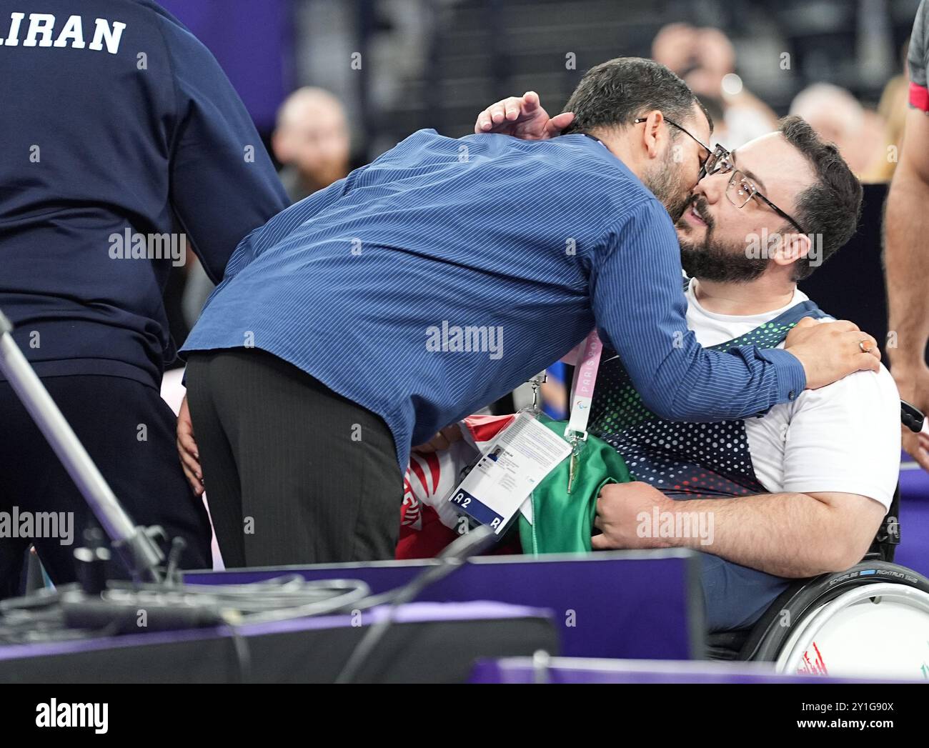 Paris, France. 6th Sep, 2024. Roohallah Rostami of Iran celebrates ...