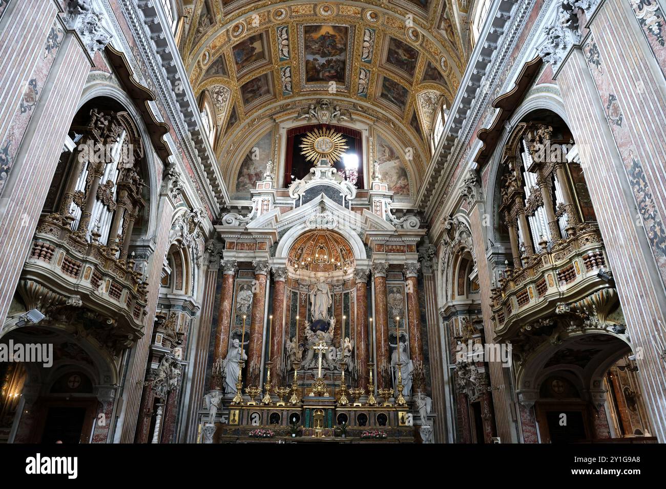 The main altar in Gesu Nuovo Church (New Jesus Church) in Naples Italy ...