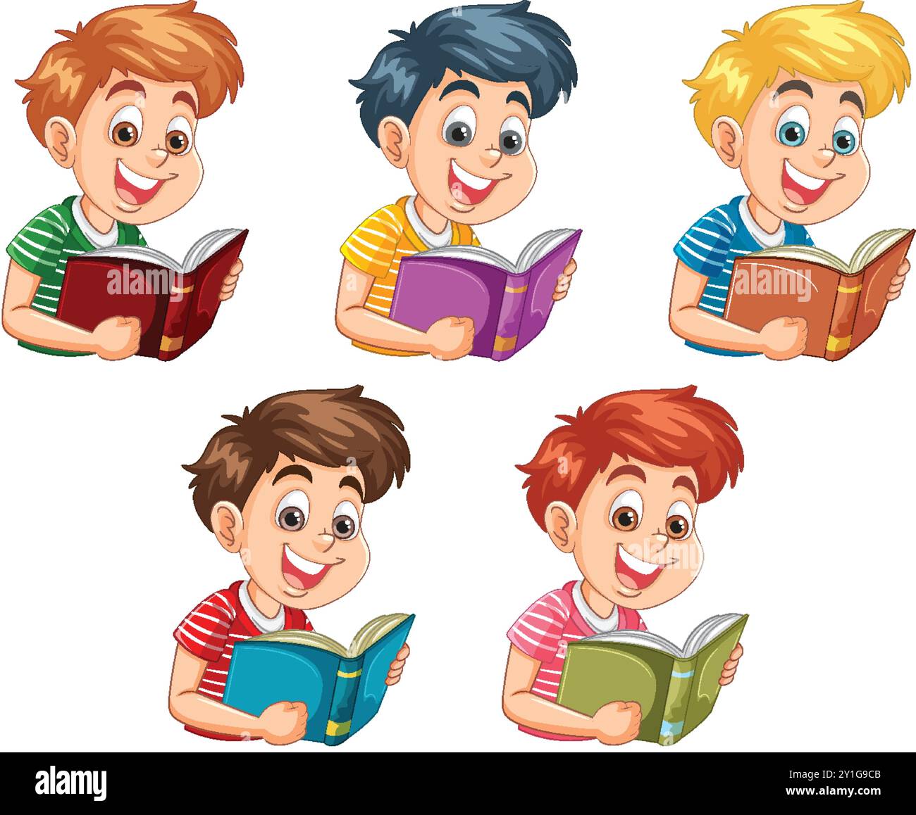 Five happy children reading colorful books Stock Vector Image & Art - Alamy