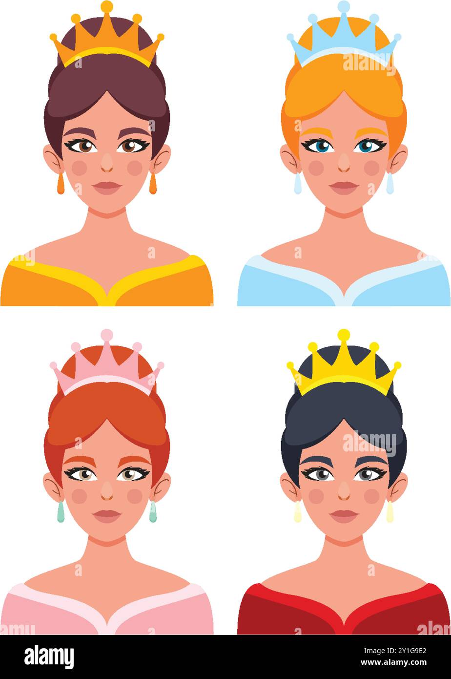 Illustration of four queens with crowns Stock Vector Image & Art - Alamy
