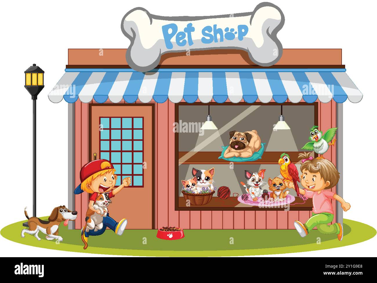 Kids playing outside a pet shop Stock Vector Image & Art - Alamy