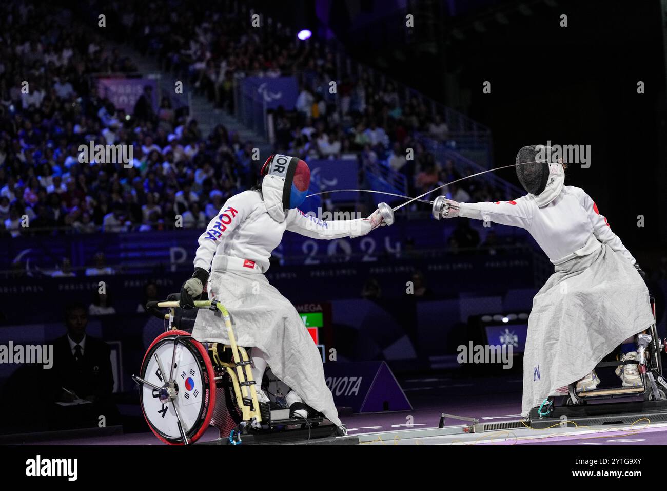 Paris, France. 6th Sep, 2024. Chen Yuandong (R) of China competes ...
