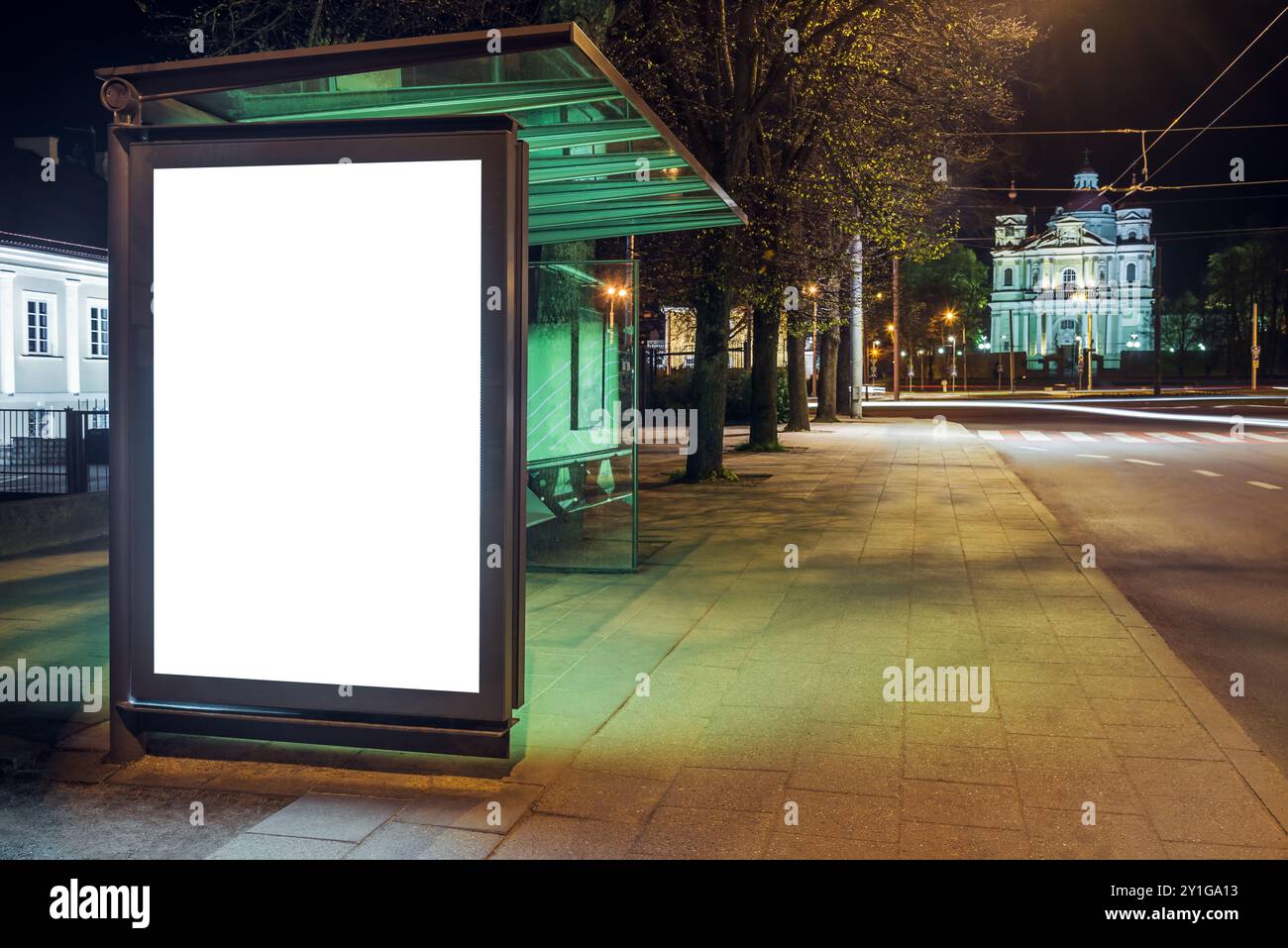 Mock Up Of Blank Bus Stop Vertical Advertising Light Box At Night Stock ...
