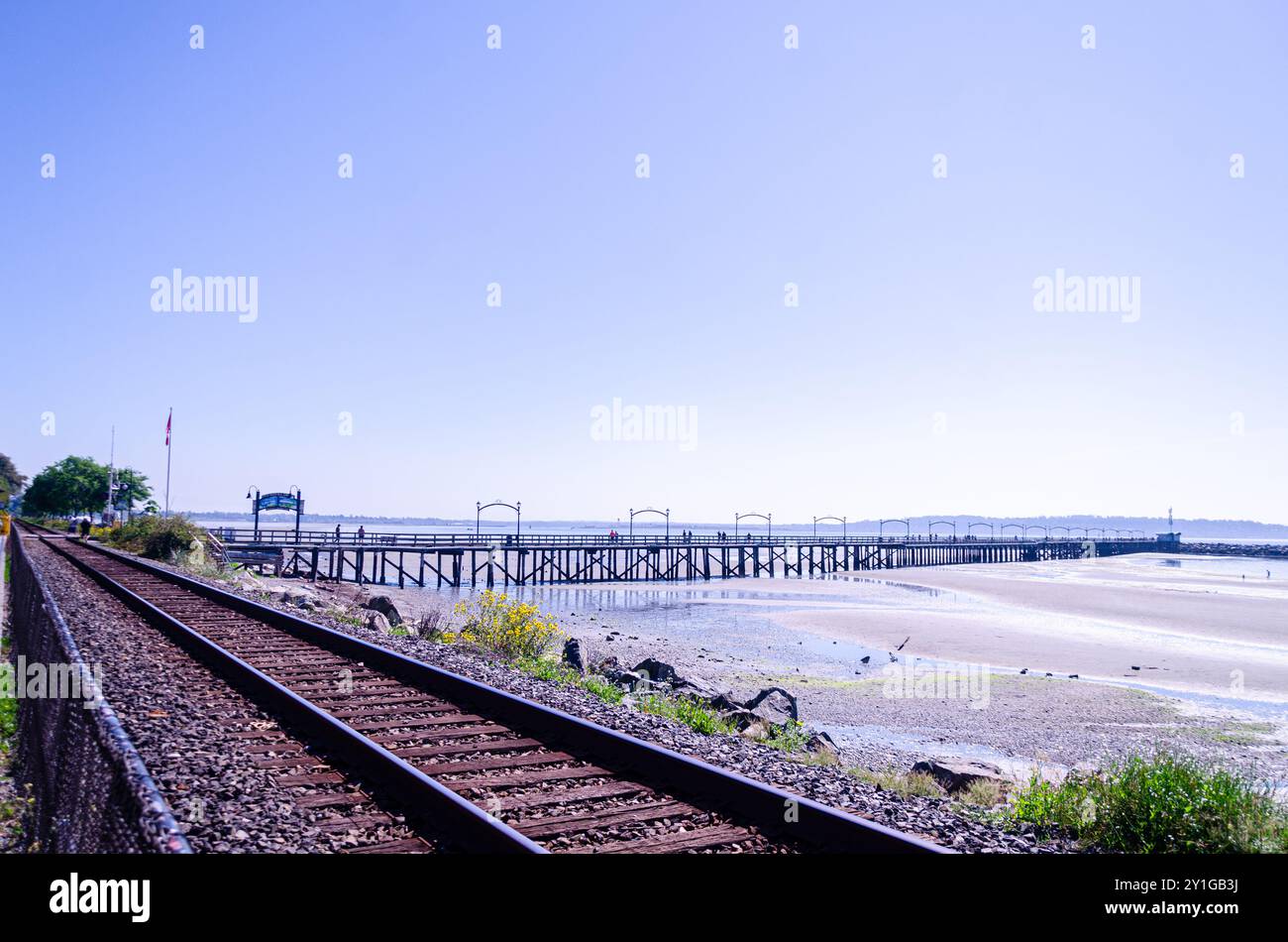 Railway along the coastline at White Rock, Surrey, British Columbia ...
