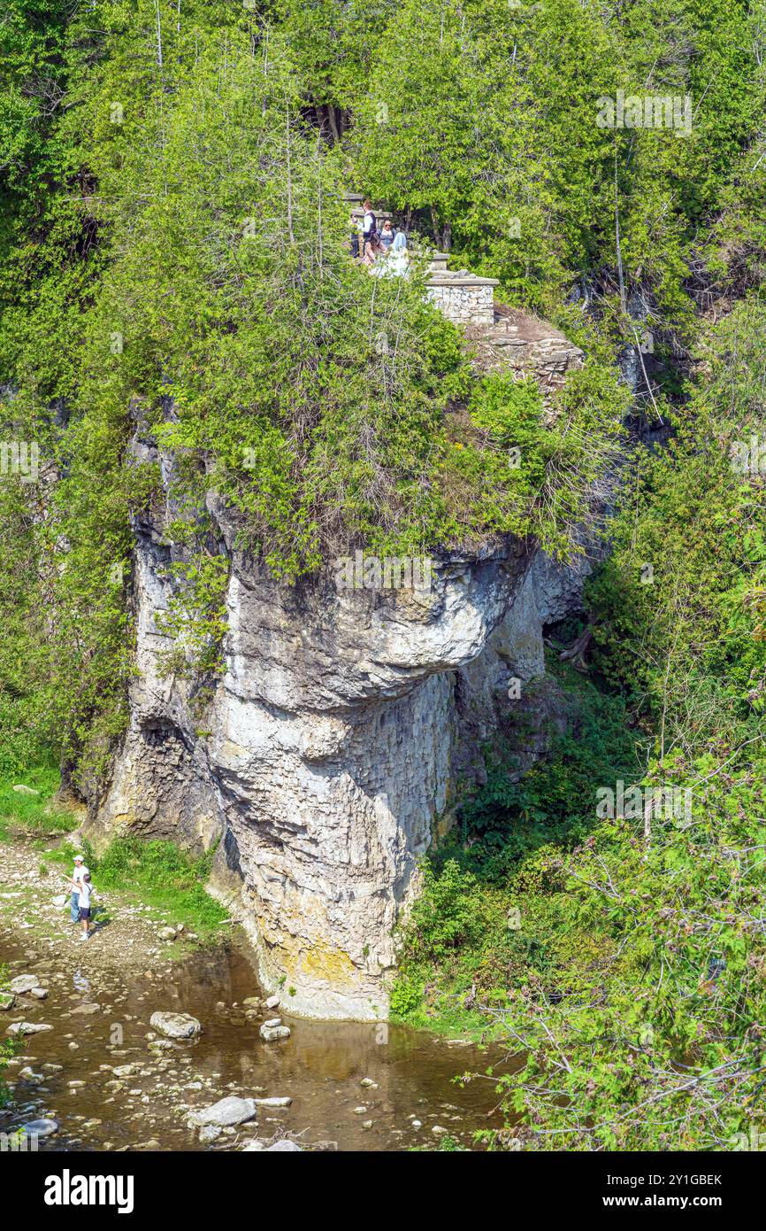 The Grand River cuts through the spectacular 22 meter high cliffs of ...