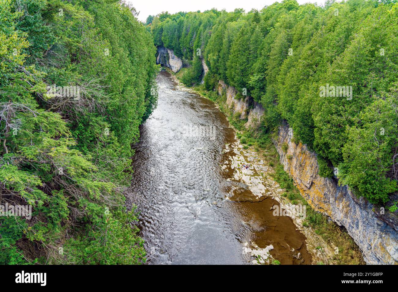 The Grand River cuts through the spectacular 22 meter high cliffs of ...
