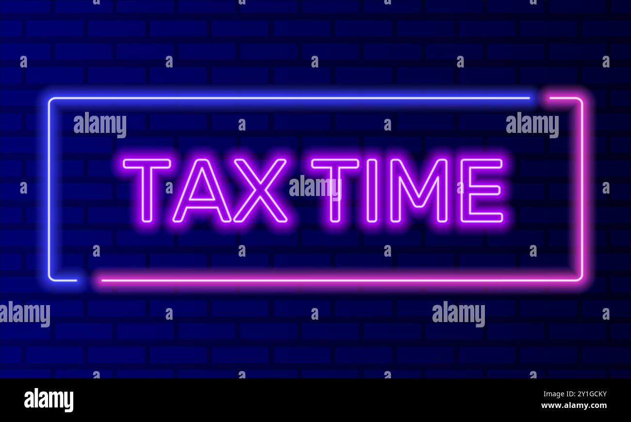 Neon sign tax time in speech bubble frame on brick wall background ...