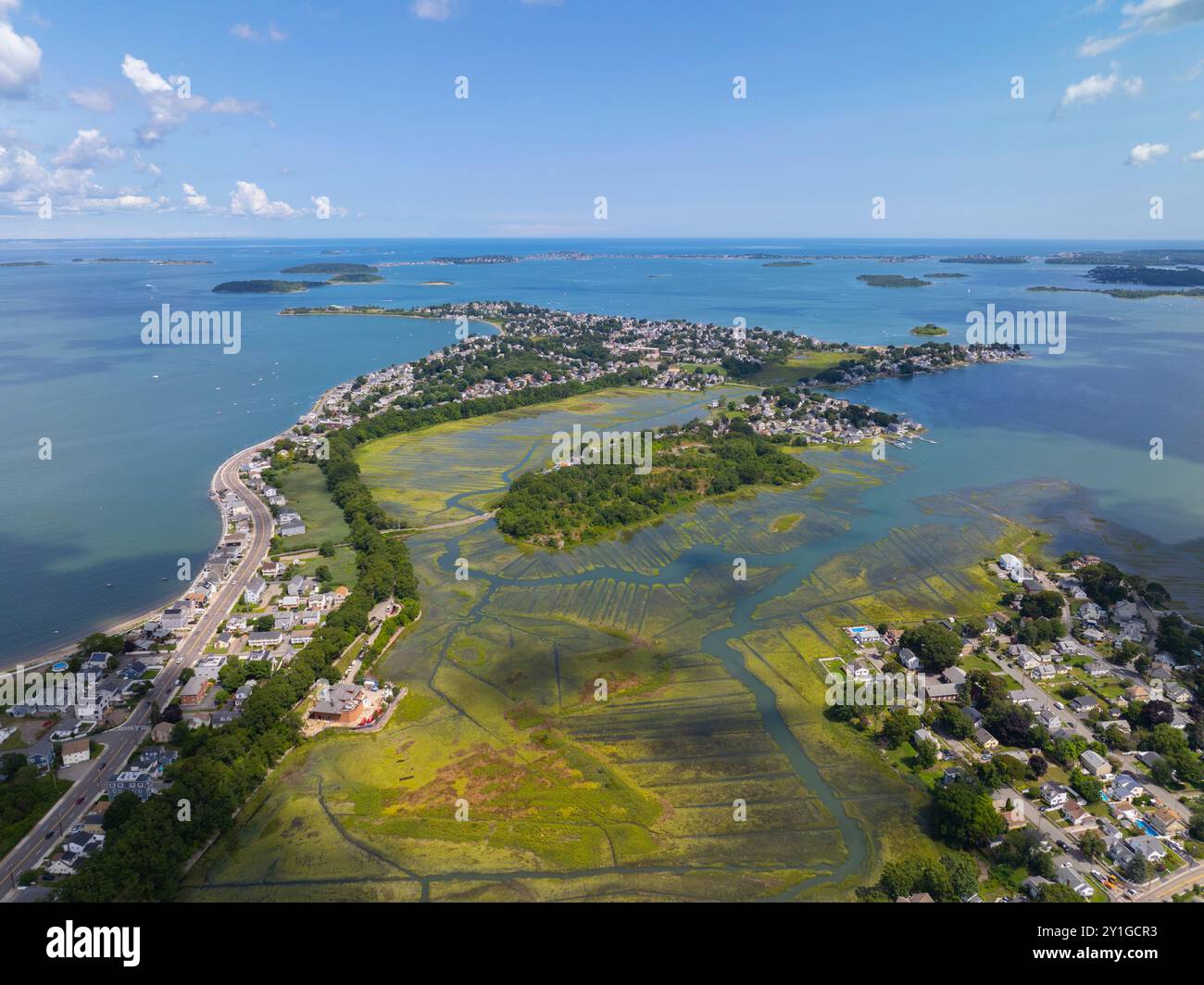 Houghs Neck and Nut Island aerial view between Weymouth Fore River and ...