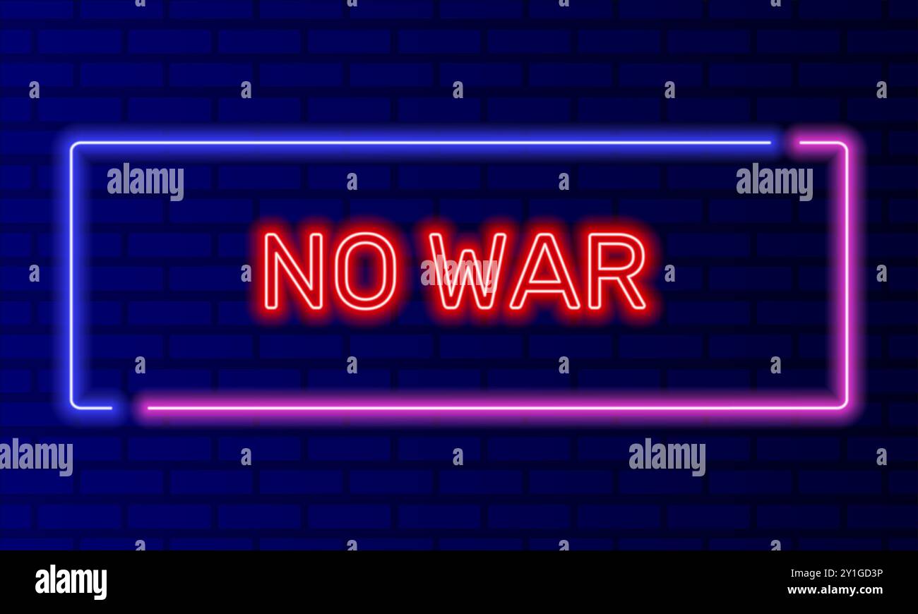Neon sign no war in speech bubble frame on brick wall background vector ...