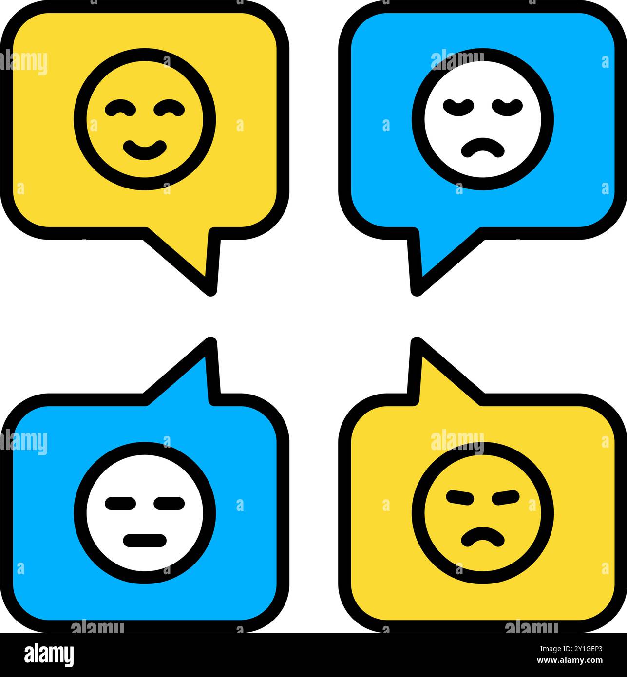 Icon flat bubble chat and emoticon, sad, happy angry emoji. Editable ...
