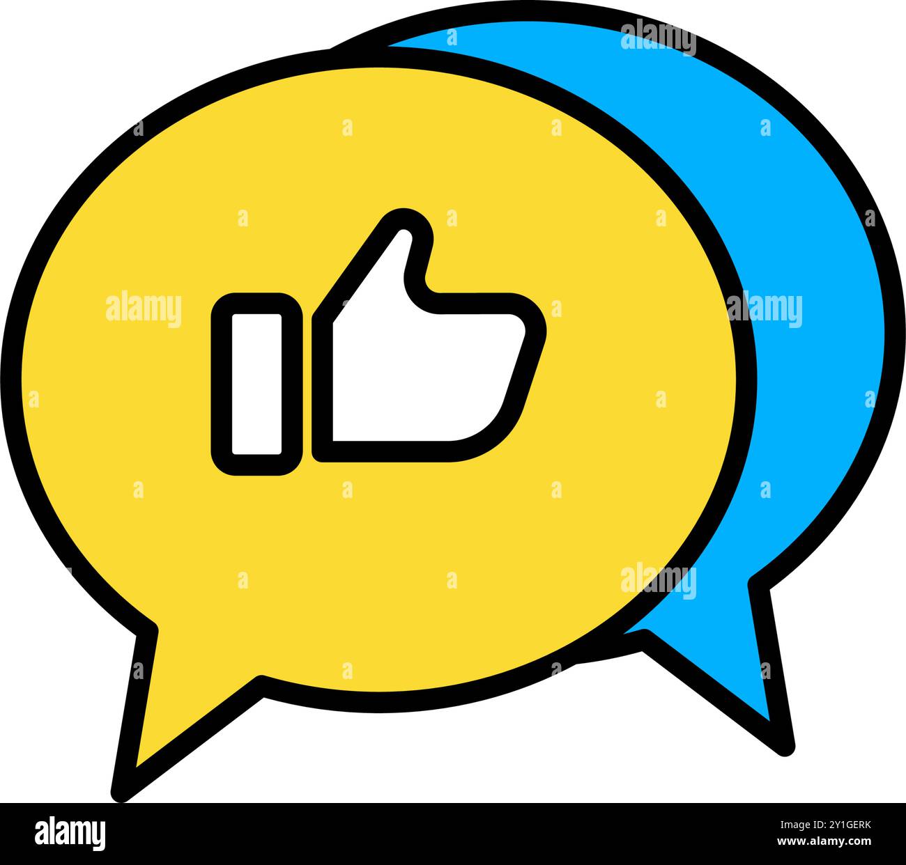 icon flat bubble chat with thumb up symbols, happy customer feedback ...