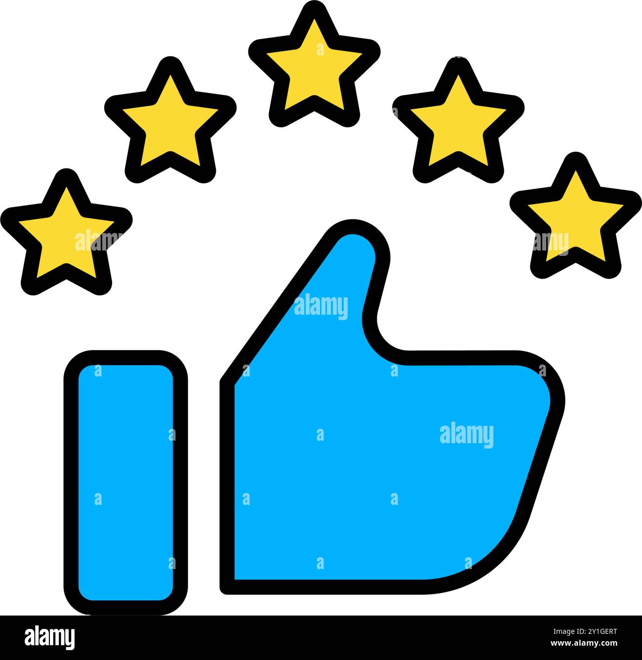 Icon flat thumb up and rating star, good review and great feedback ...