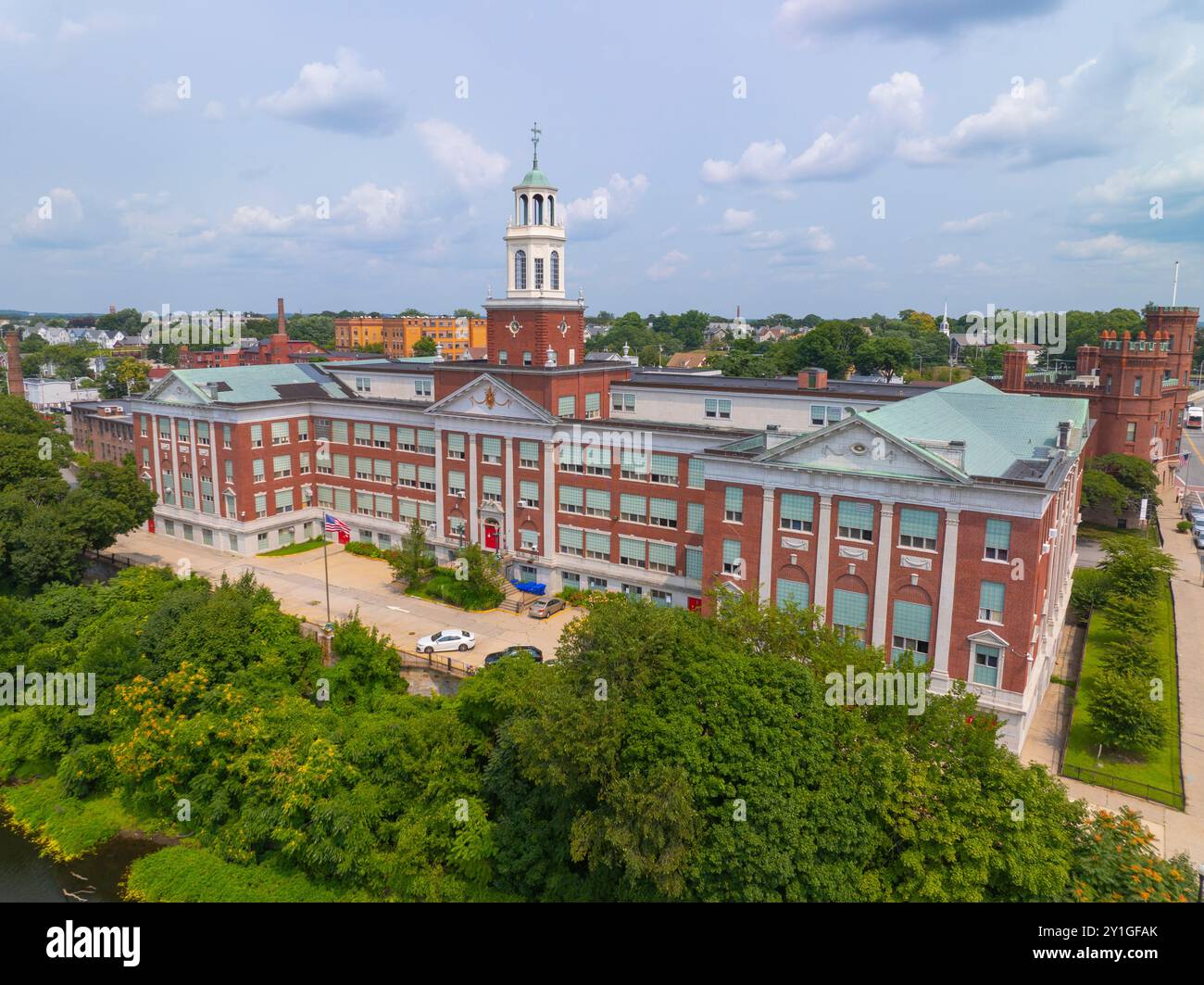 William E Tolman High School aerial view in downtown Pawtucket, Rhode ...