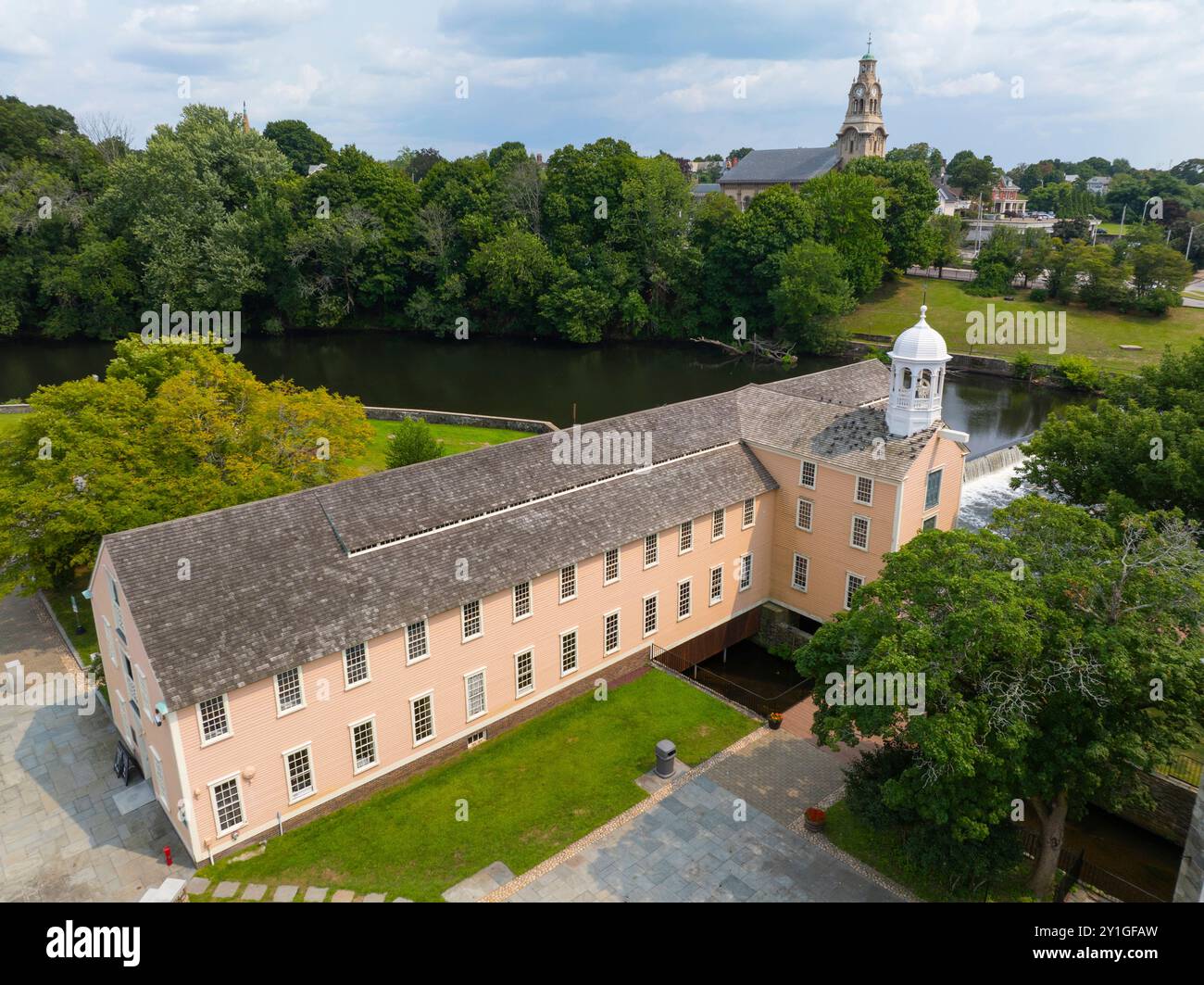 Old Slater Mill building aerial view in Old Slater Mill National ...
