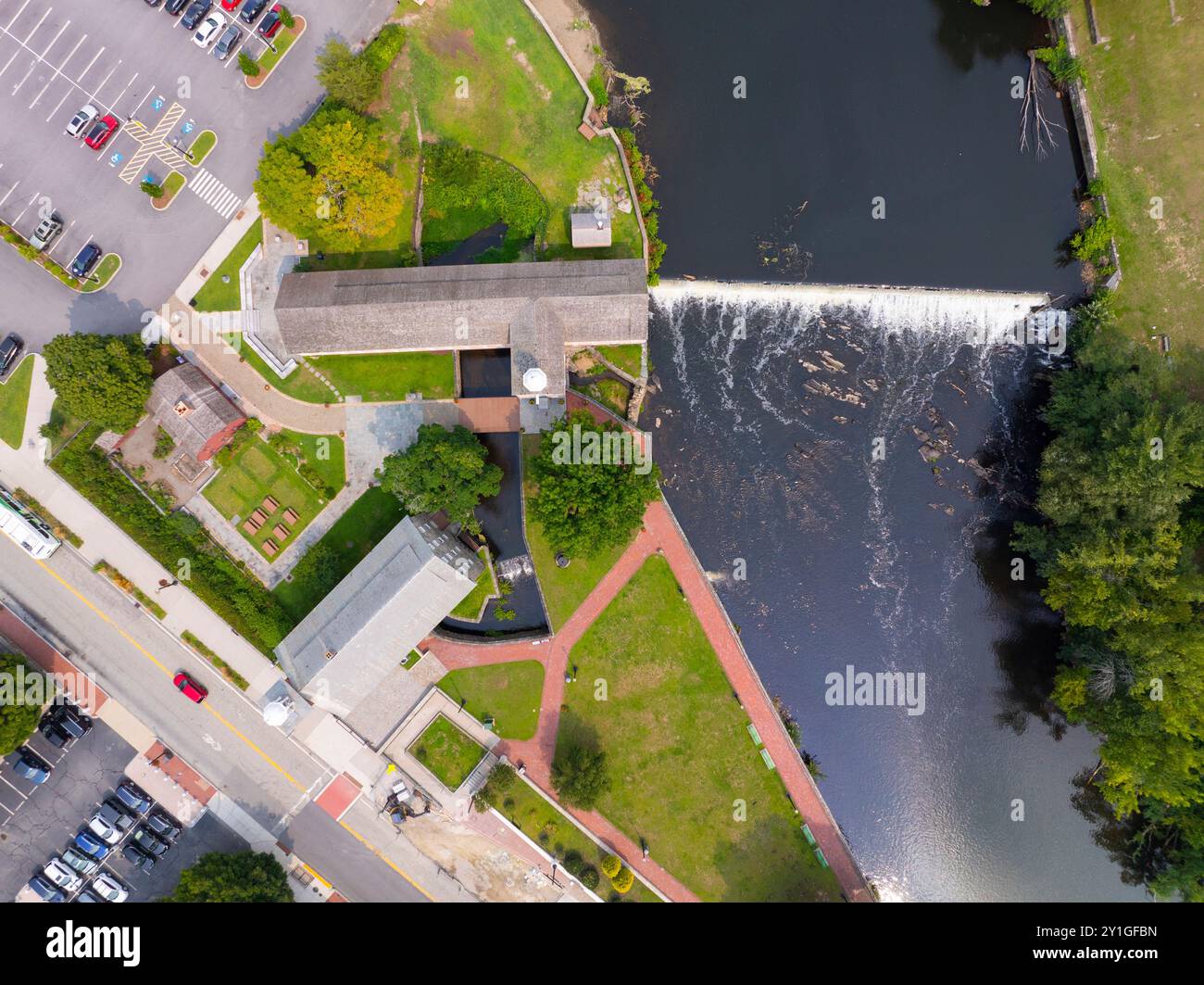 Historic Wilkinson Mill building aerial view in Old Slater Mill ...