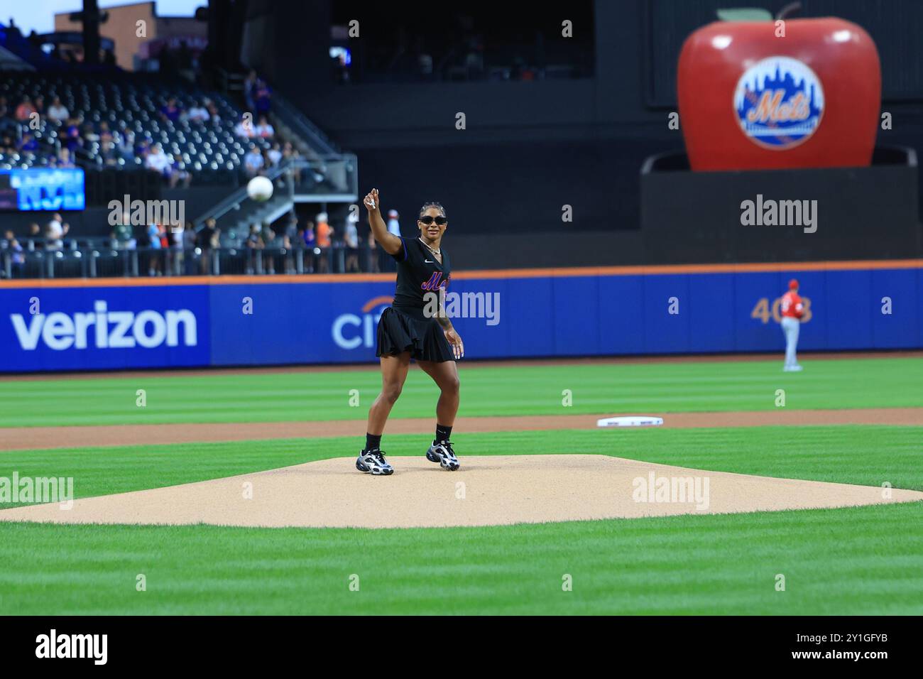USA Olympic gymnast Jordan Chiles throws out the ceremonial first pitch ...