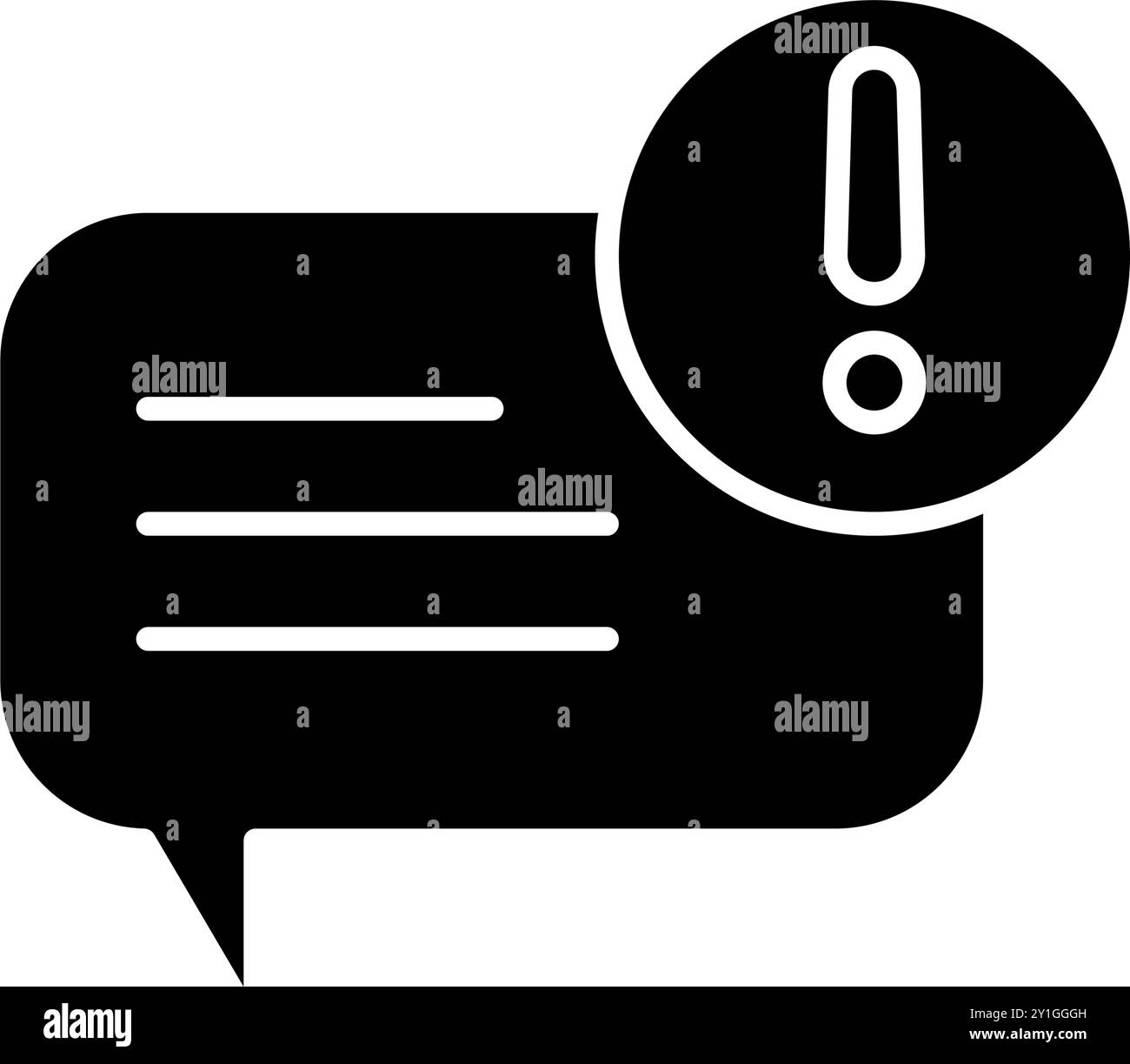 icon solid glyph bubble and text chat with warning symbol. Editable ...
