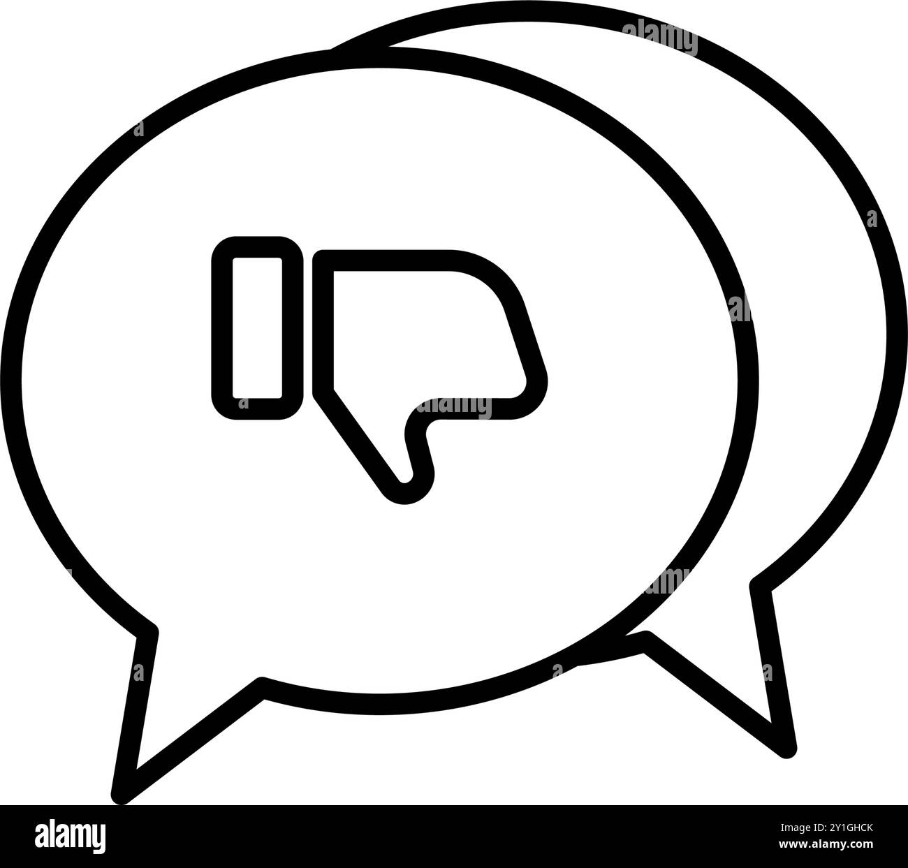 icon line bubble chat with thumb down symbols, bad customer feedback ...