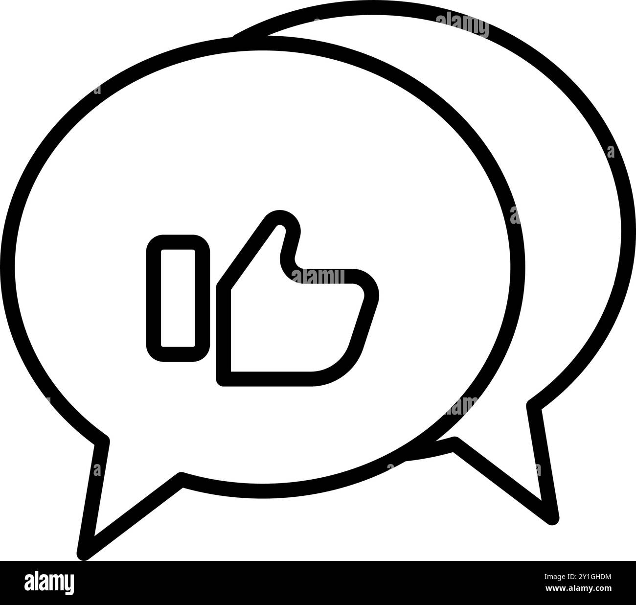icon line bubble chat with thumb up symbols, happy customer feedback ...