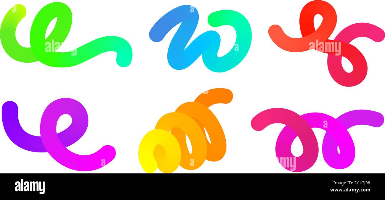 3D gradient shapes. Abstract rainbow colored fluid swirl elements on ...