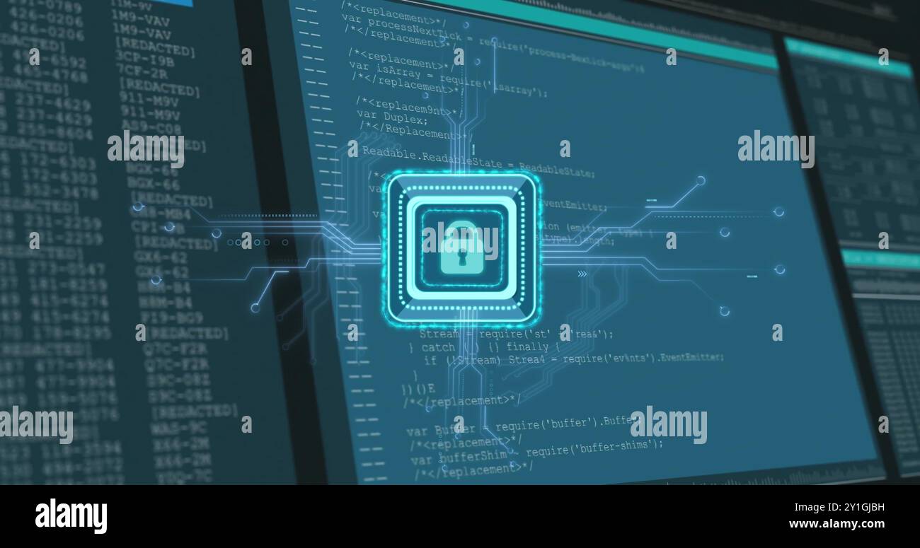 Image of padlock icon and digital data processing over computer screens Stock Photo - Alamy