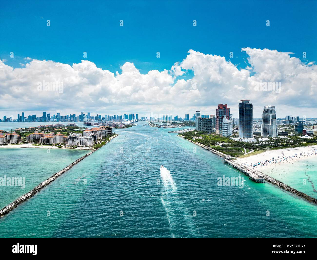 Skyline of Miami from top. Summer in Miami. Miami beach coastline ...