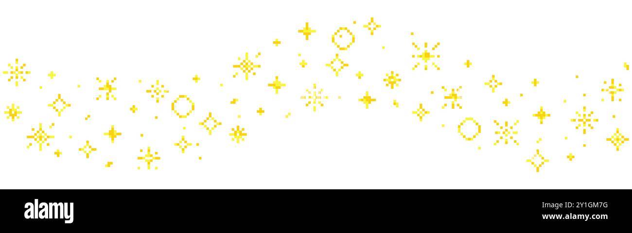 Pixel star retro 8 bit sparkle wavy border seamless frame. Shiny game pixel art effect set ...