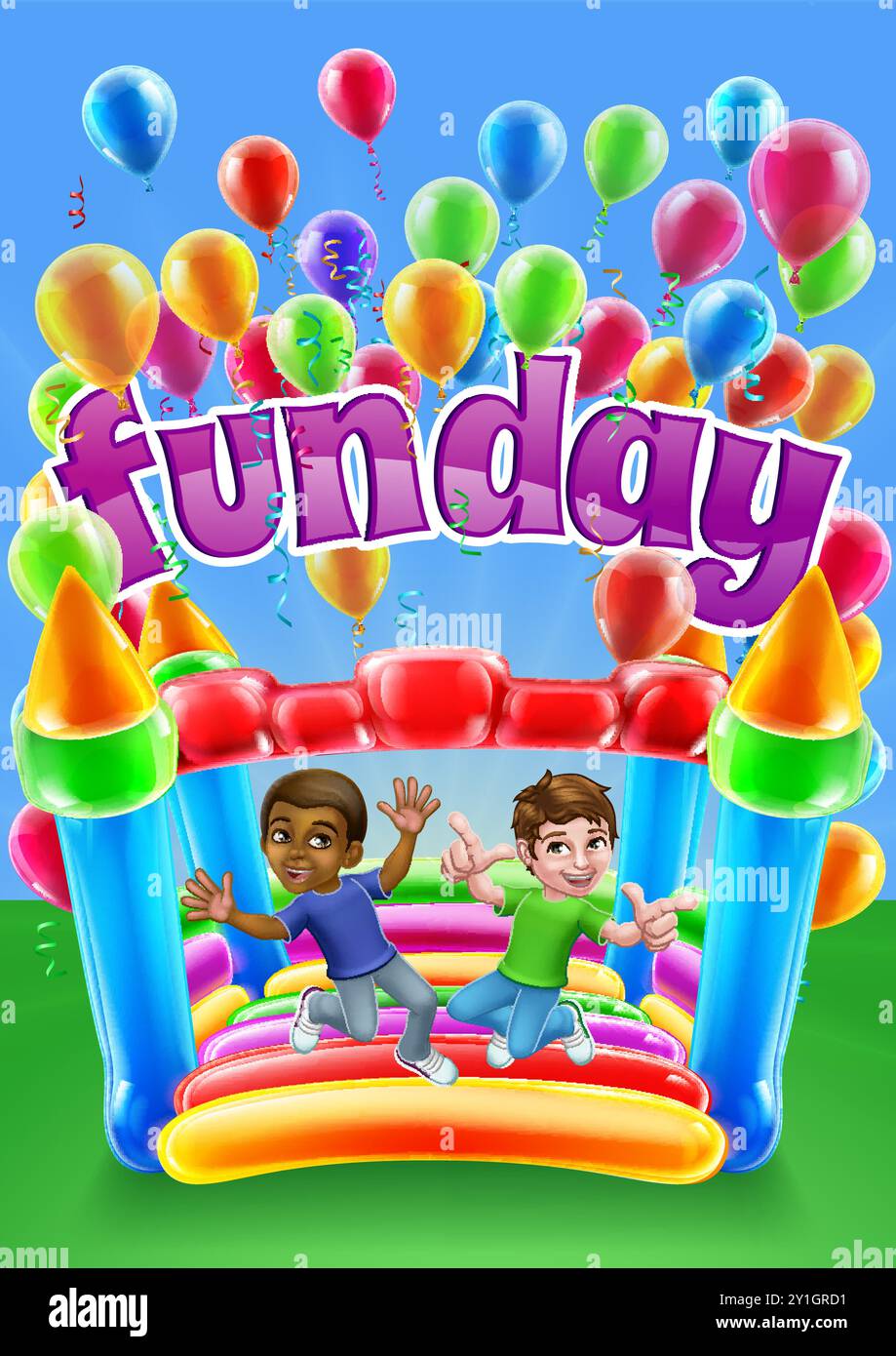 Bouncy House Castle Jumping Boys Kids Cartoon Stock Vector Image & Art ...