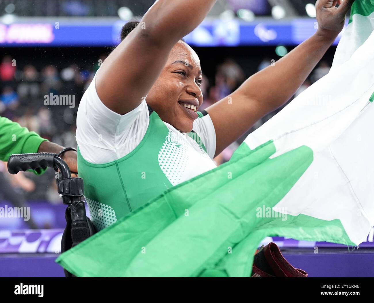 Paris, France. 6th Sep, 2024. Onyinyechi Mark of Nigeria celebrates ...