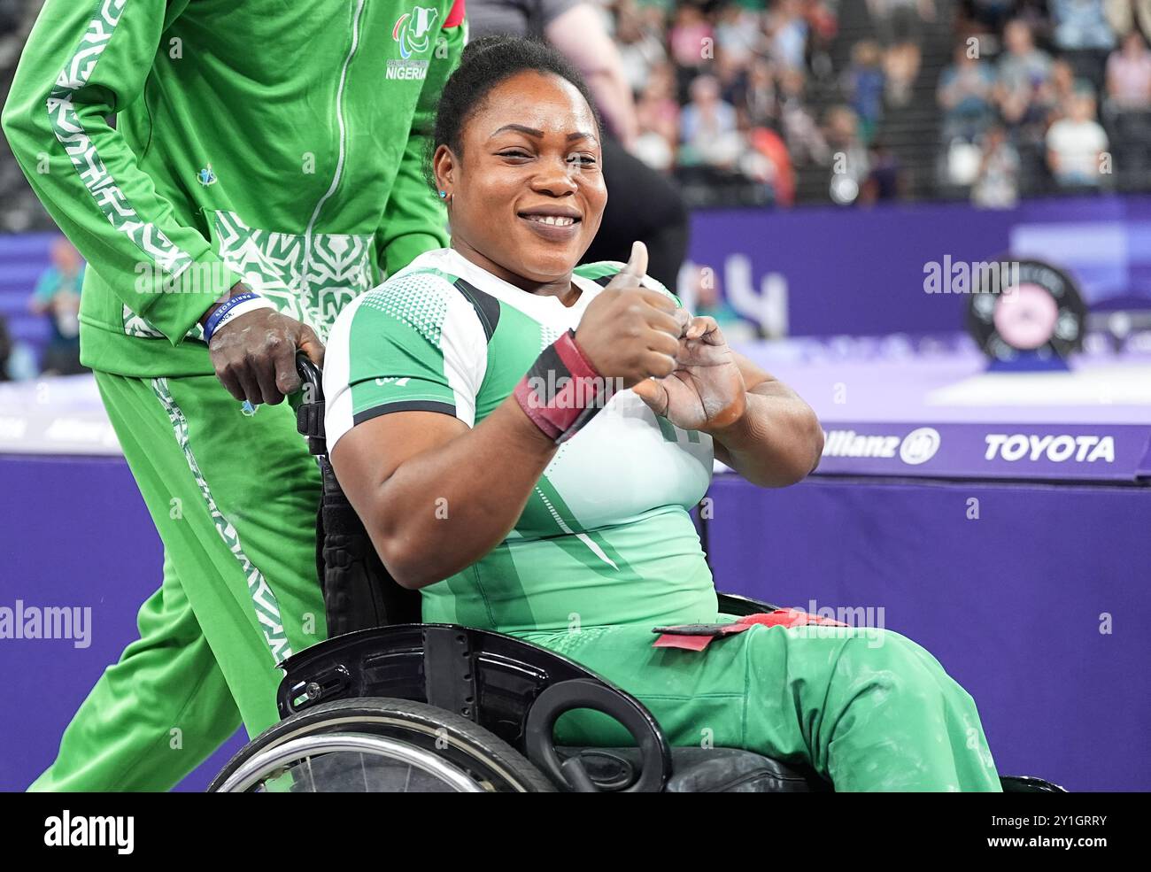 Paris, France. 6th Sep, 2024. Onyinyechi Mark of Nigeria celebrates ...