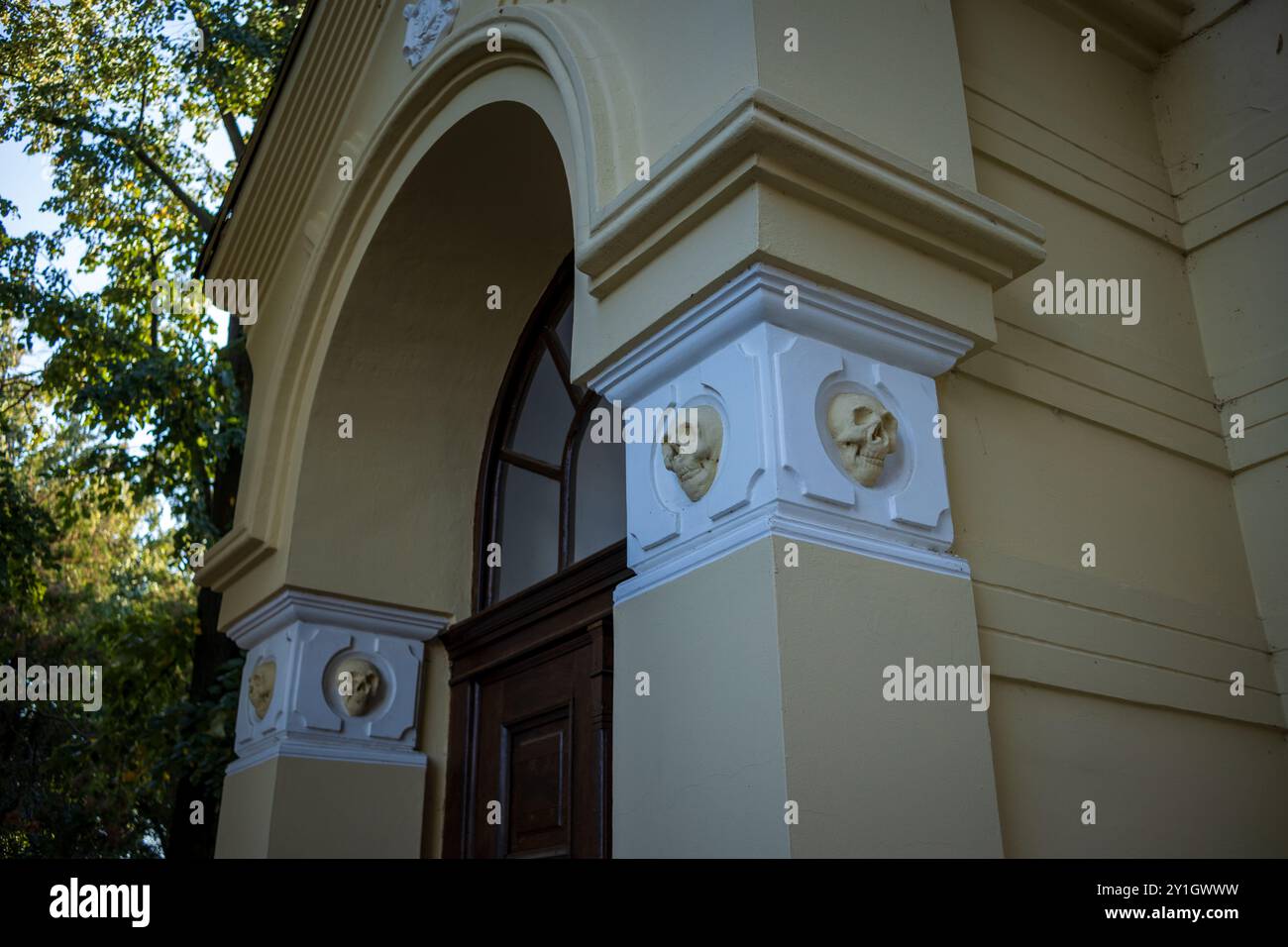 Carvings of skulls at the entrance to the infamous Skull Tower in the ...