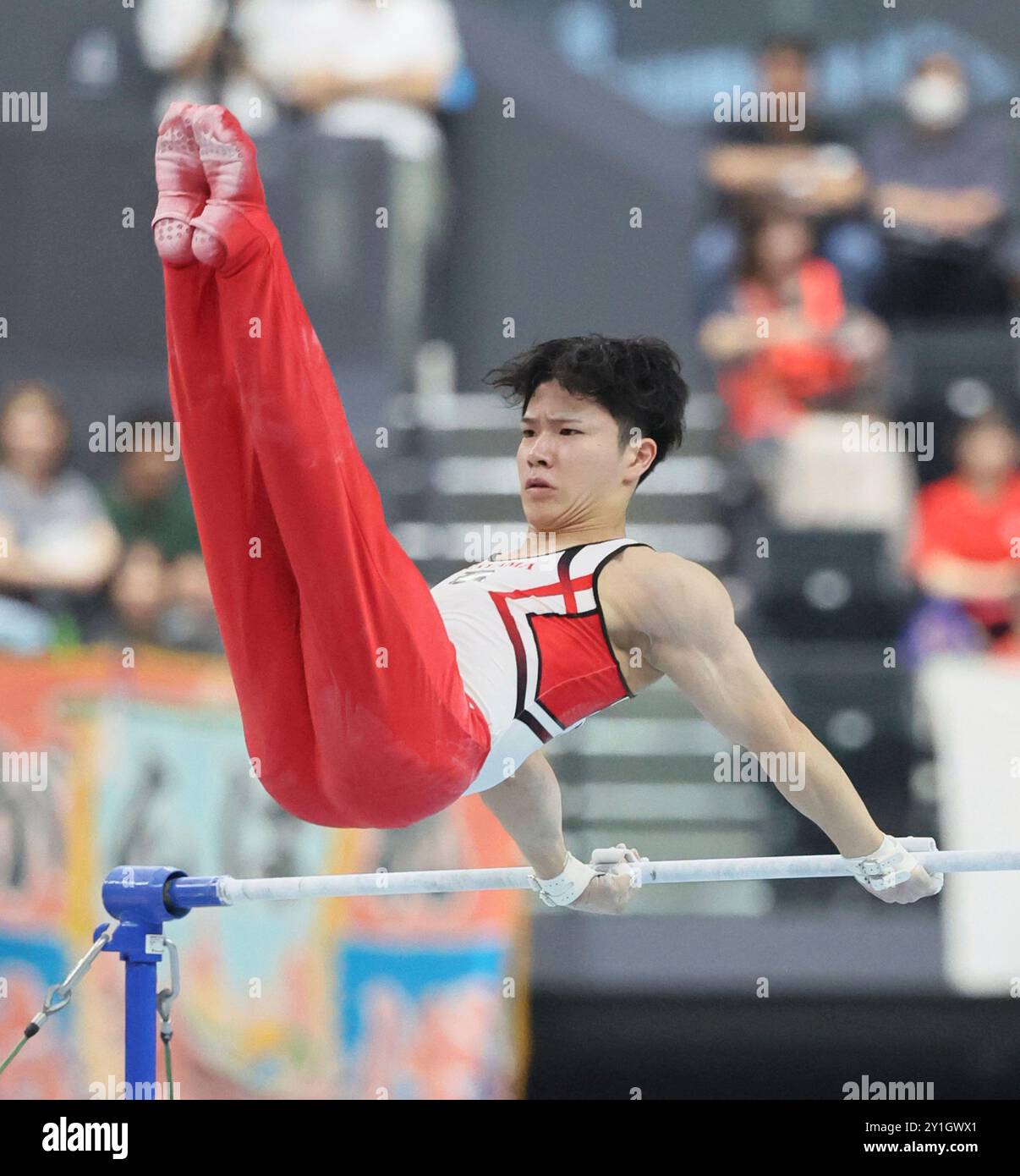 The Japanese gymnast Shinnosuke OKA, who won the three gold medals at the Paris Olympics ...