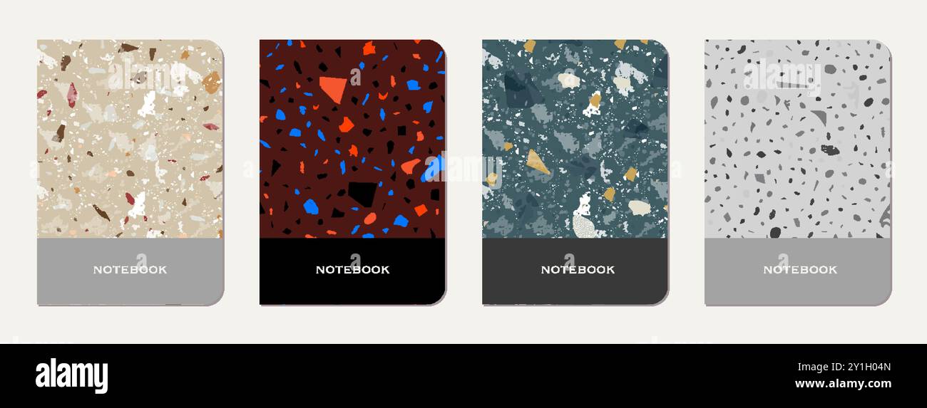 School diary cover design. Terrazzo abstract background made of natural ...