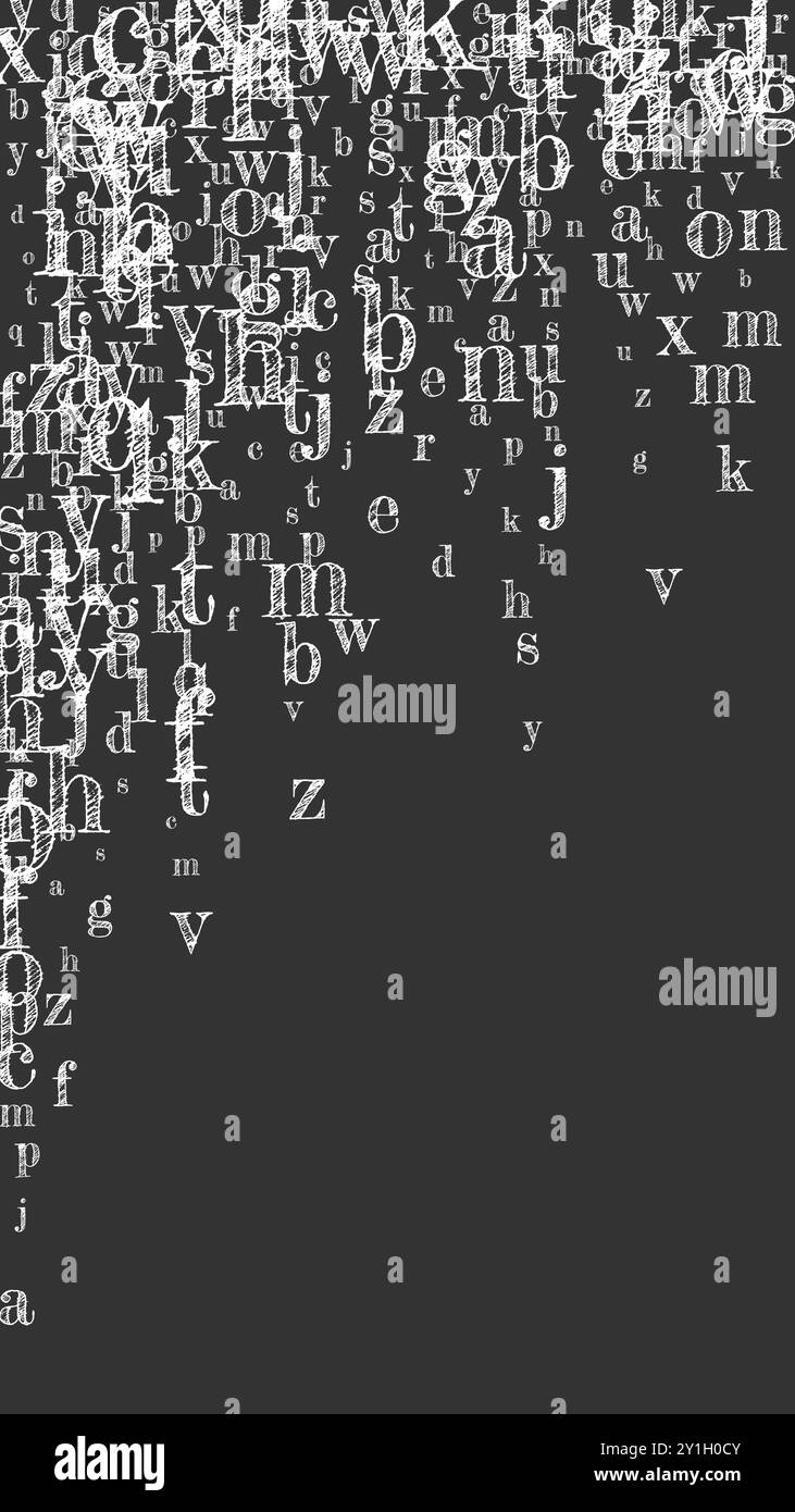 Flying latin letters. White chalk scattered charachters of English ...