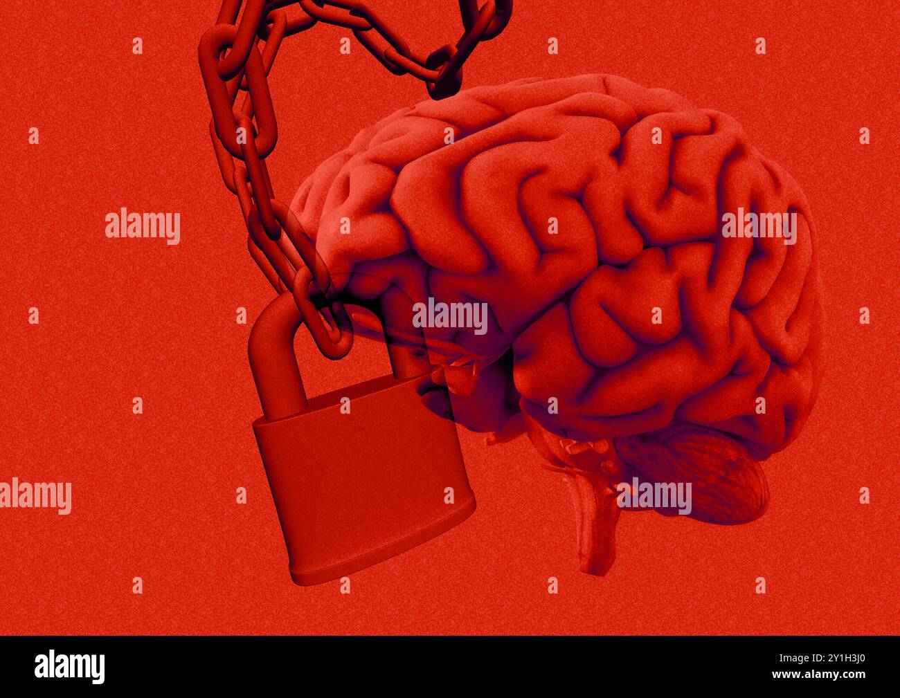 Locked brain, conceptual illustration Stock Photo - Alamy