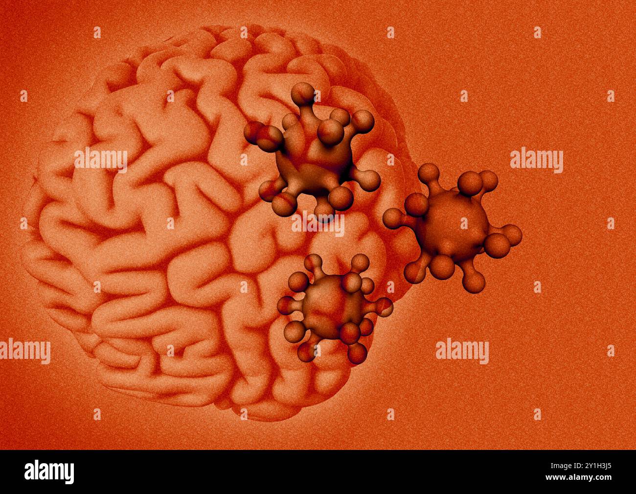 Illustration of a human brain with virus particles Stock Photo - Alamy