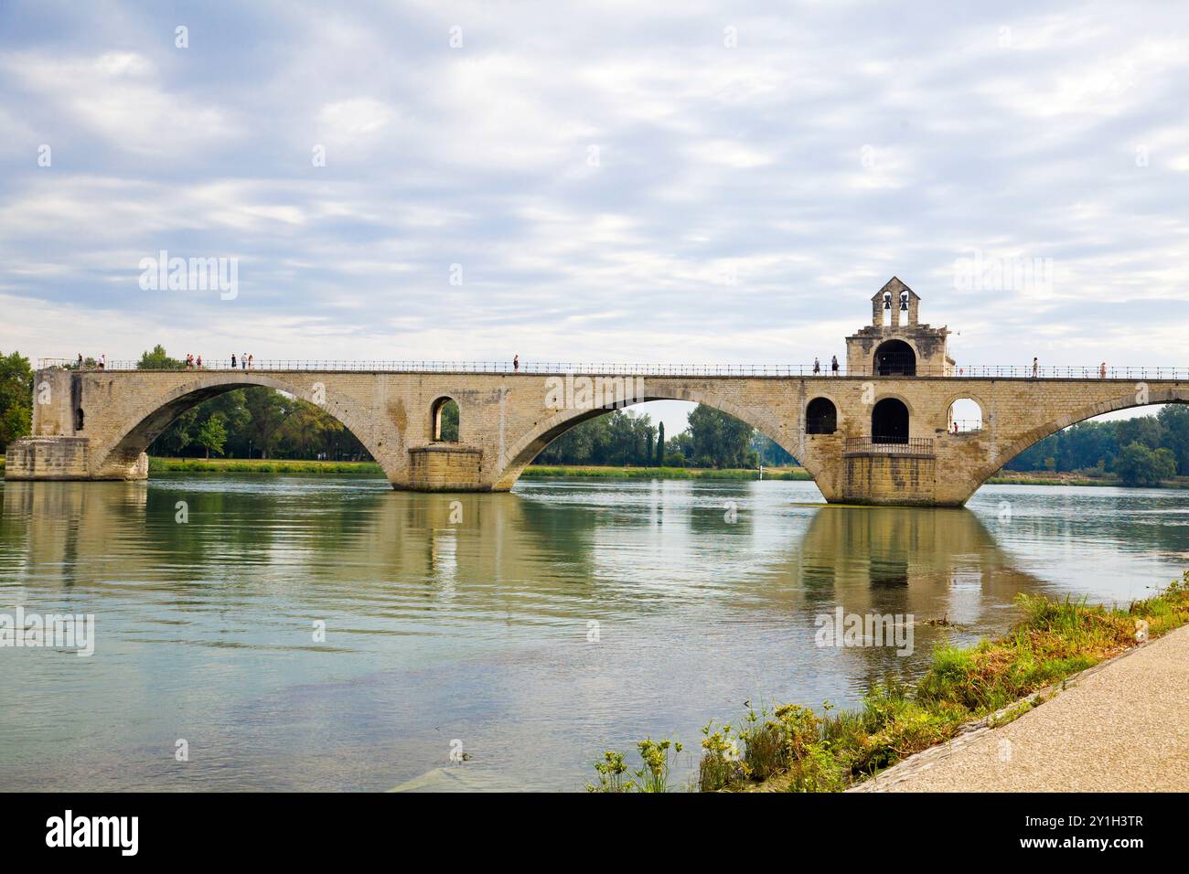 Avignon Bridge with Popes Palace and Rhone river, Provence, France ...