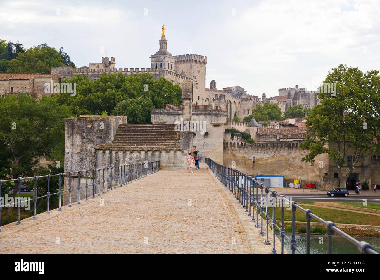 Avignon Bridge with Popes Palace and Rhone river, Provence, France ...