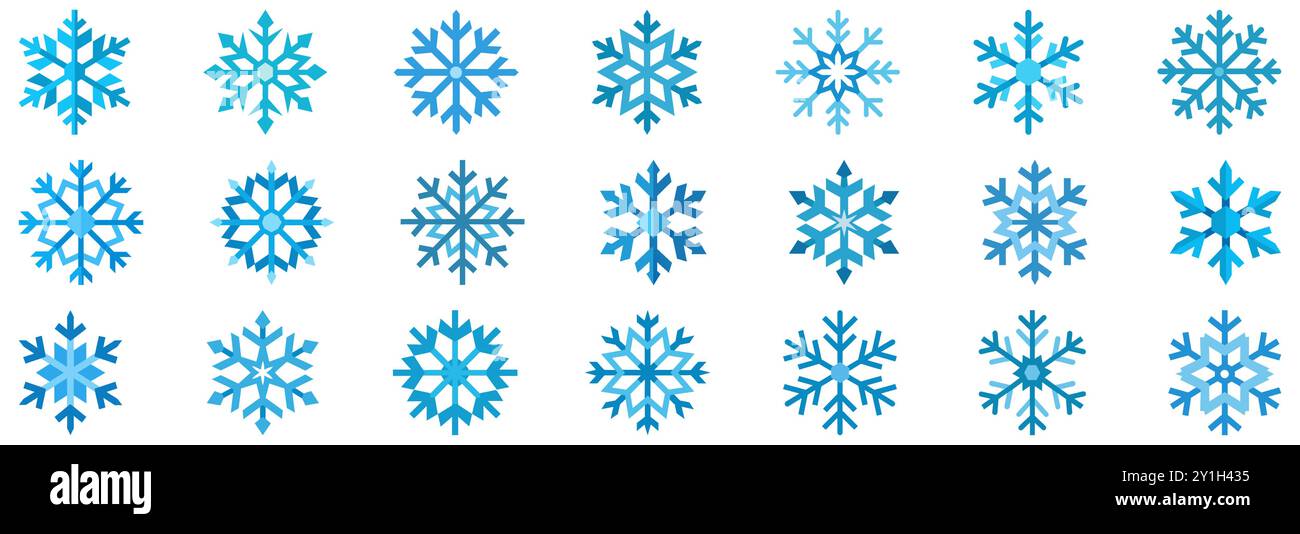 Snowflake icon. Set of different snowflake icons. Christmas decor. Blue ...