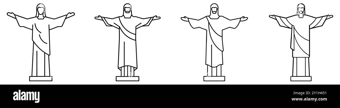 Christ the Redeemer outline icons set. Black silhouette of the Christ ...