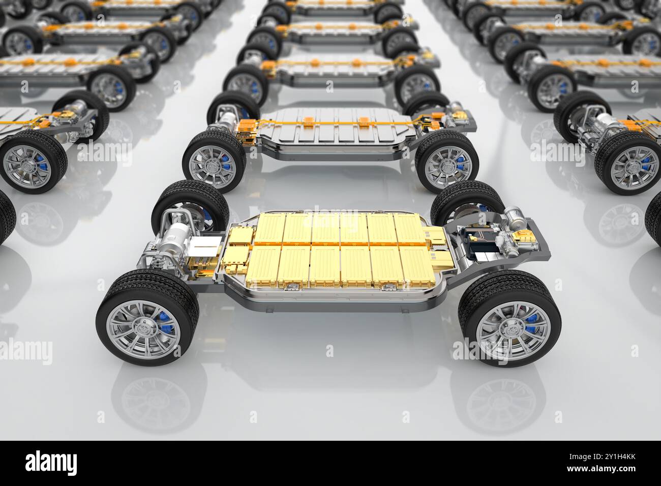 3d rendering golden electric vehicle battery or pack of lithium-ion ...